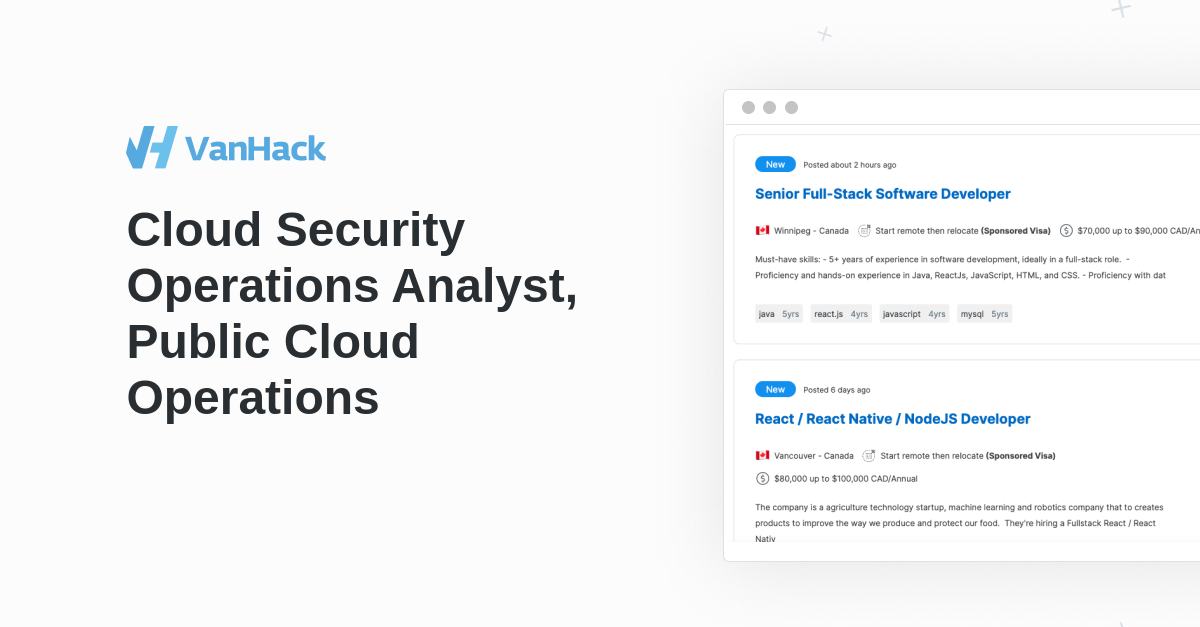 Cloud Security Operations Analyst, Public Cloud Operations - VanHack